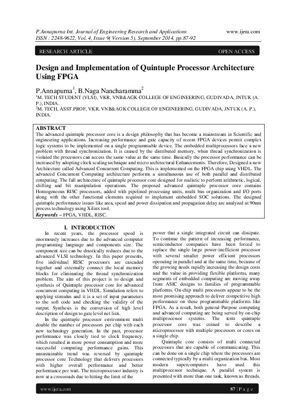 Pdf Design And Implementation Of Quintuple Processor Architecture Using Fpga