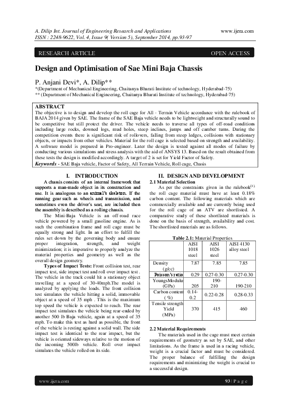 (PDF) Design and Optimisation of Sae Mini Baja Chassis