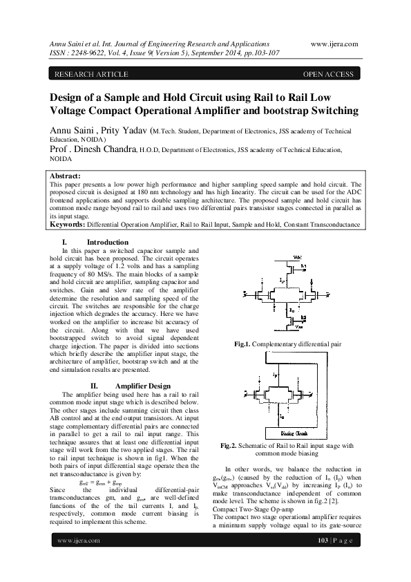(PDF) Design of a Sample and Hold Circuit using Rail to Rail Low ...