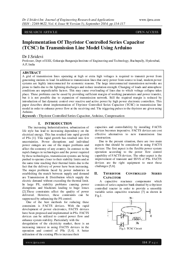 Pdf Implementation Of Thyristor Controlled Series Capacitor Tcsc In Transmission Line Model
