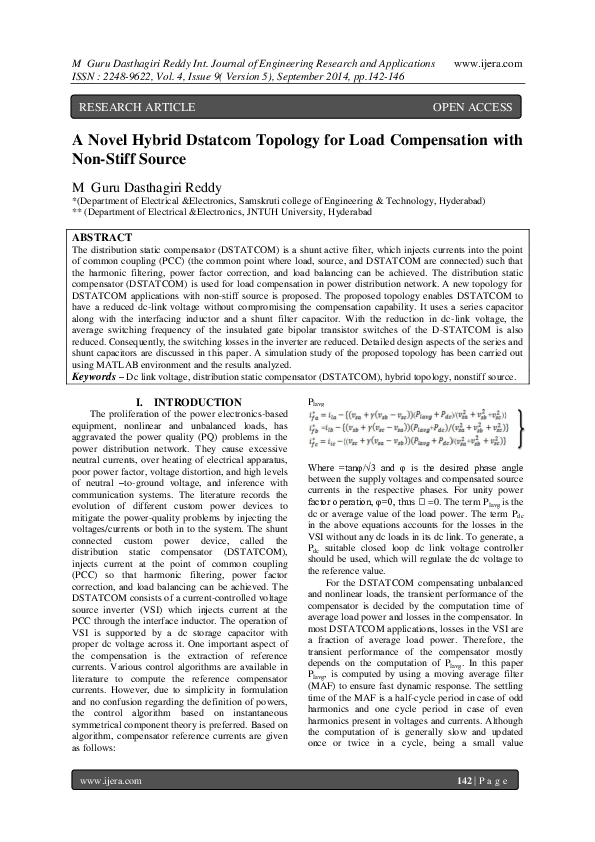 (PDF) A Novel Hybrid Dstatcom Topology for Load Compensation with Non-Stiff Source
