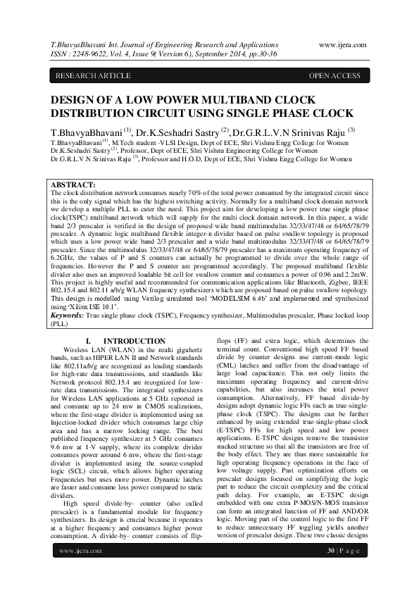 DESIGN OF A LOW POWER MULTIBAND CLOCK DISTRIBUTION CIRCUIT USING SINGLE ... DESIGN OF A LOW POWER MULTIBAND CLOCK DISTRIBUTION CIRCUIT USING SINGLE ...