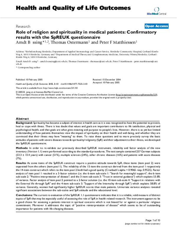 (PDF) Role of religion and spirituality in medical patients ...