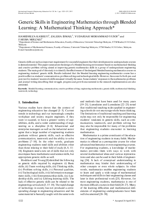 (PDF) Generic Skills in Engineering Mathematics through Blended Learning: A Mathematical ...