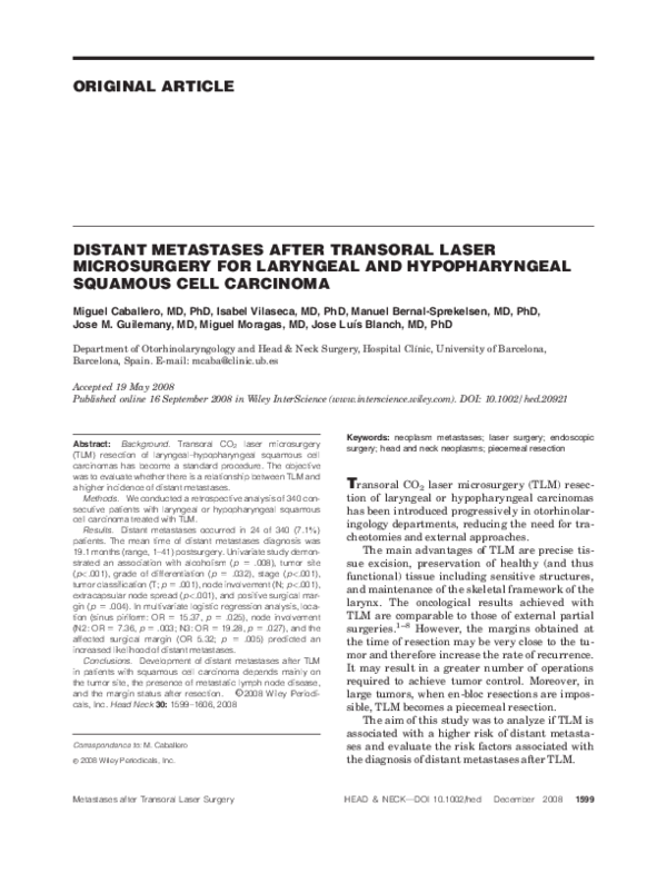 (PDF) Distant metastases after transoral laser microsurgery for ...