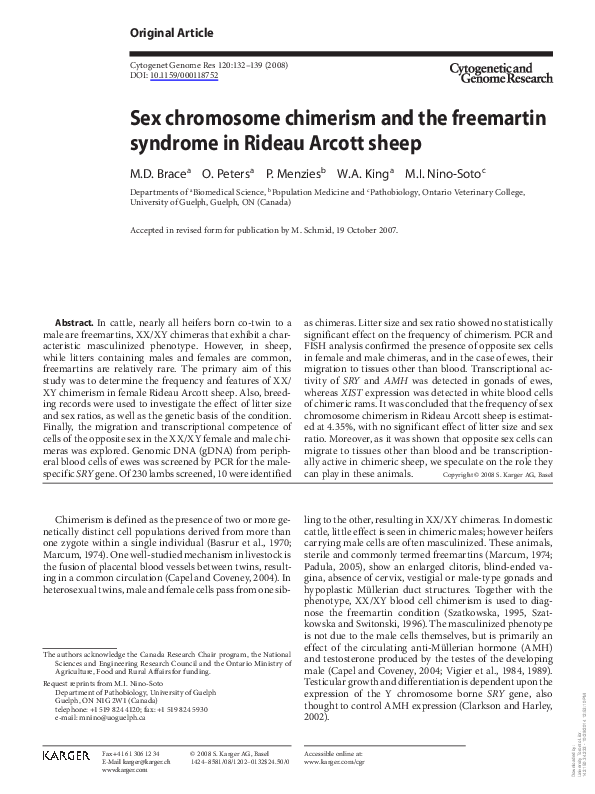 (PDF) Sex chromosome chimerism and the freemartin syndrome in Rideau ...