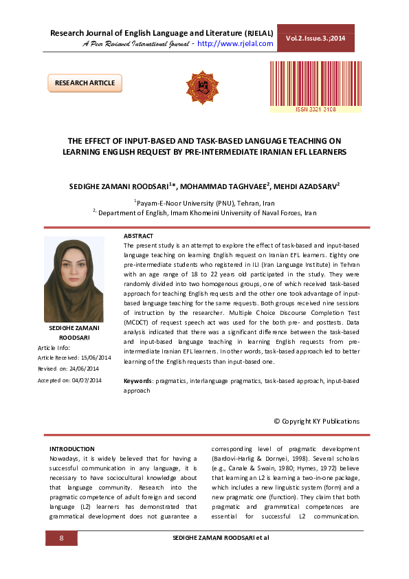 Pdf The Effect Of Input Based And Task Based Language Teaching On