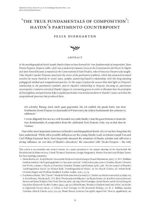»The true fundamentals of composition«: Haydn's partimento counterpoint