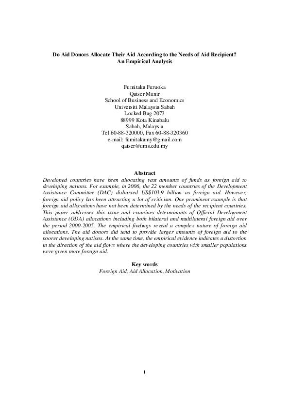 (PDF) An Empirical Analysis of the Motivations Behind Foreign Aid ...