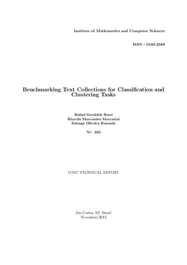 (PDF) Benchmarking Text Collections for Classification and Clustering Tasks
