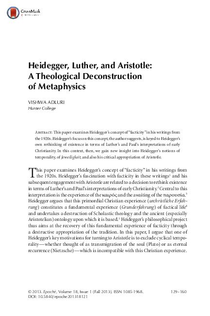 (PDF) Heidegger, Luther, and Aristotle: A Theological Deconstruction of ...