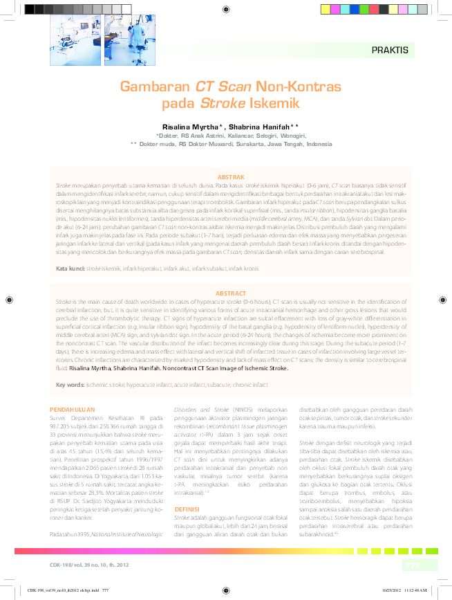 (PDF) PRAKTIS TEKNIK Gambaran CT Scan Non-Kontras pada Stroke Iskemik