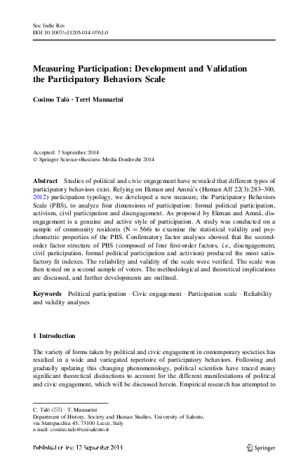 (PDF) Measuring participation. Development and validation of the ...