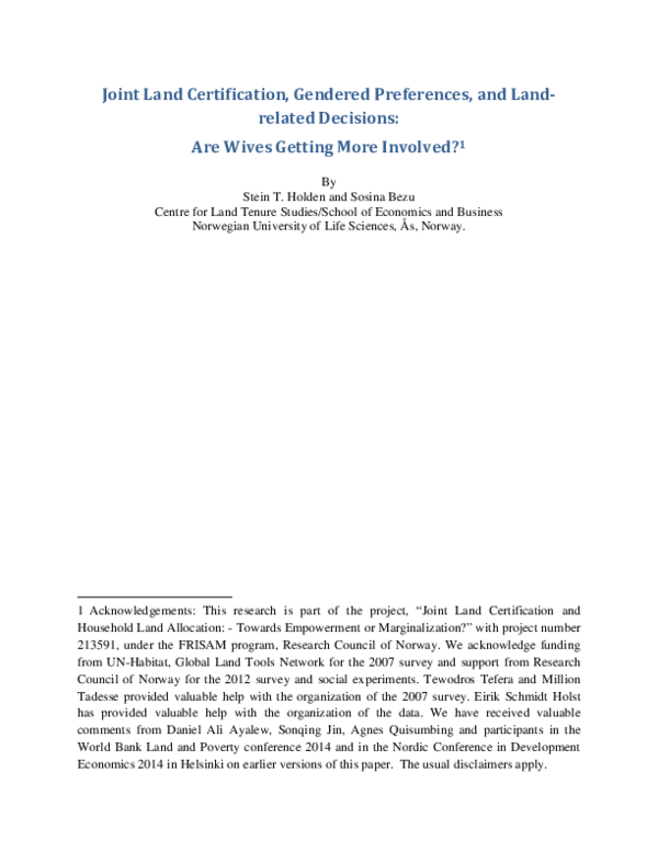 (PDF) Joint Land Certification and Land-related Decisions: Are Wives ...