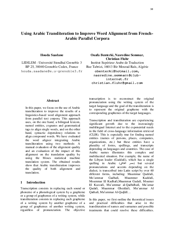 (PDF) Using Arabic Transliteration to Improve Word Alignment from ...