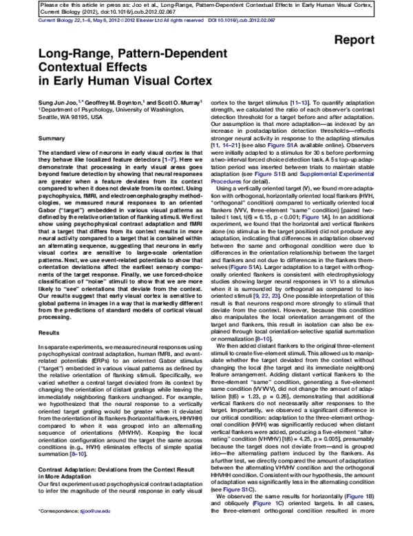(PDF) Long-Range, Pattern-Dependent Contextual Effects in Early Human Visual Cortex