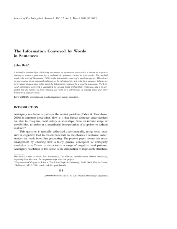 (PDF) The Information Conveyed by Words in Sentences