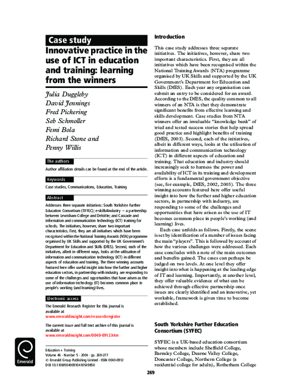 (PDF) Case study Innovative practice in the use of ICT in education and ...