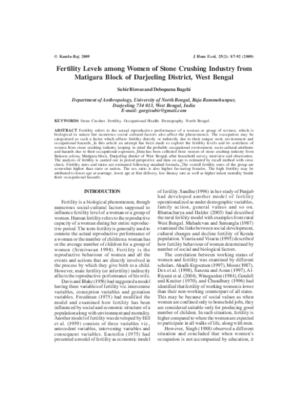 (PDF) Fertility Levels among Women of Stone Crushing Industry from ...