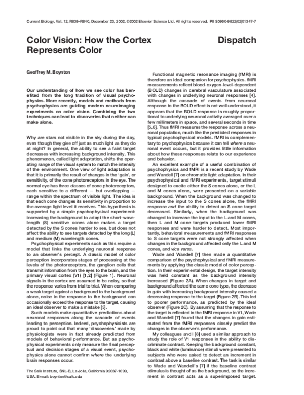 (PDF) Color Vision: How the Cortex Represents Color