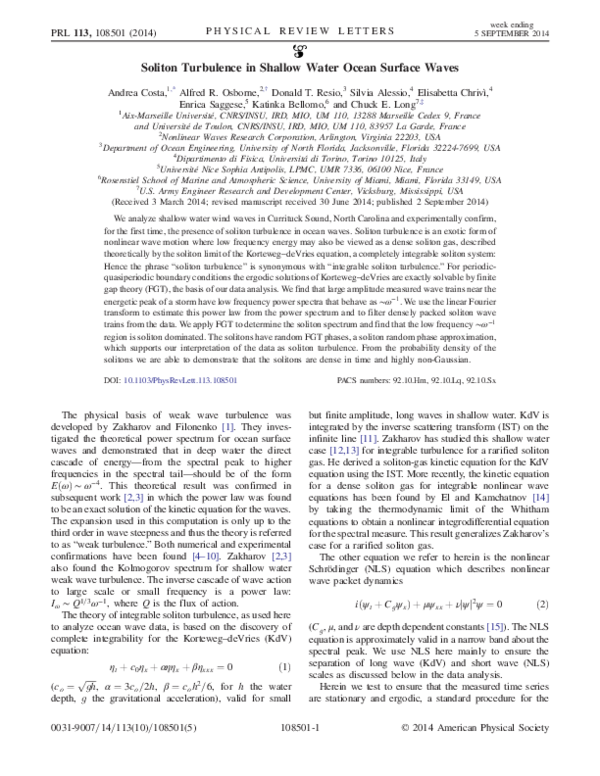 (PDF) Soliton Turbulence in Shallow Water Ocean Surface Waves