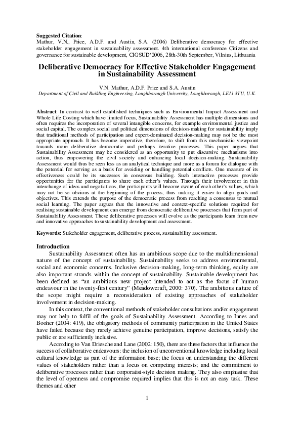 (PDF) Deliberative democracy for effective stakeholder engagement in ...