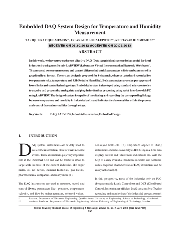 Pdf Embedded Daq System Design For Temperature And Humidity Measurement 