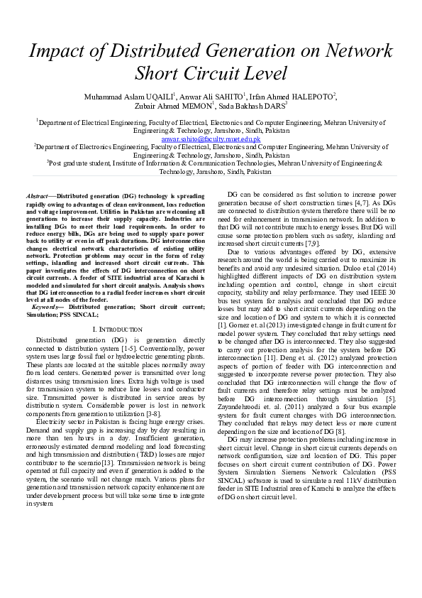 Pdf Impact Of Distributed Generation On Network Short Circuit Level