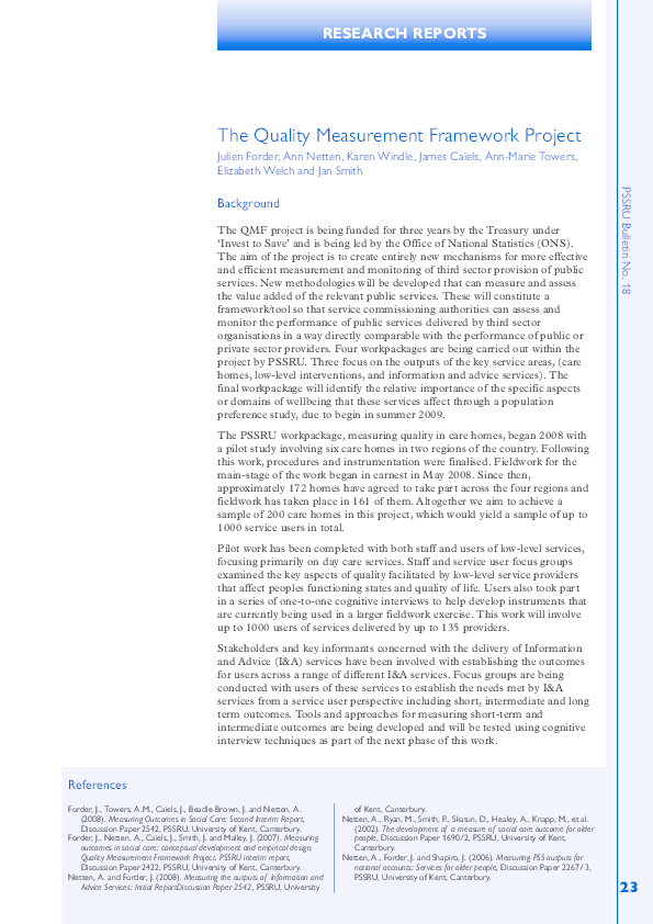 (PDF) The Quality Measurement Framework Project