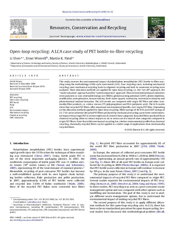 (PDF) Open-loop recycling: A LCA case study of PET bottle-to-fibre ...