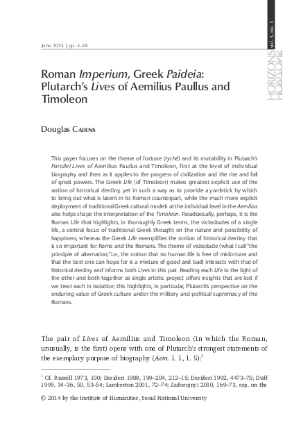 (PDF) Roman Imperium, Greek Paideia: Plutarch’s Lives of Aemilius ...