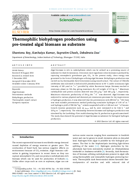 (PDF) Thermophilic biohydrogen production using pre-treated algal ...