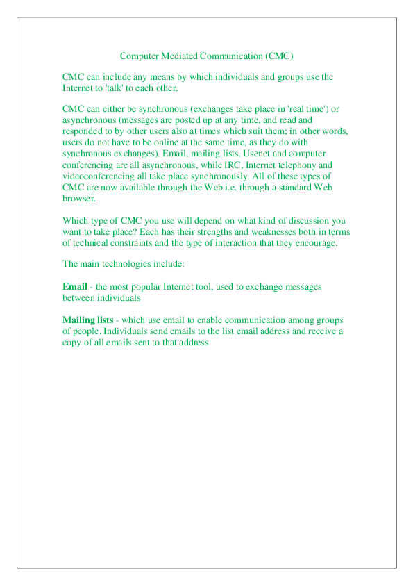 (DOC) omputer Mediated Communication