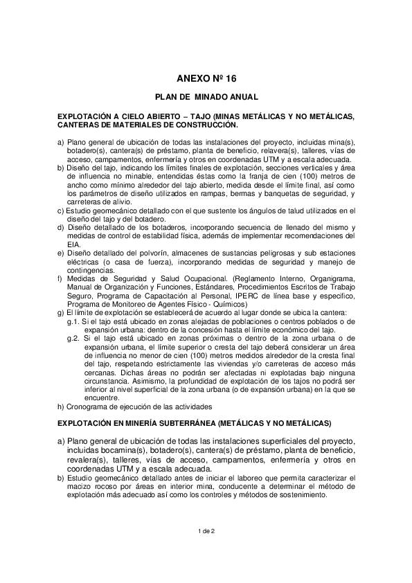 (PDF) ANEXO Nº 16 PLAN DE MINADO ANUAL EXPLOTACIÓN A CIELO ABIERTO ...
