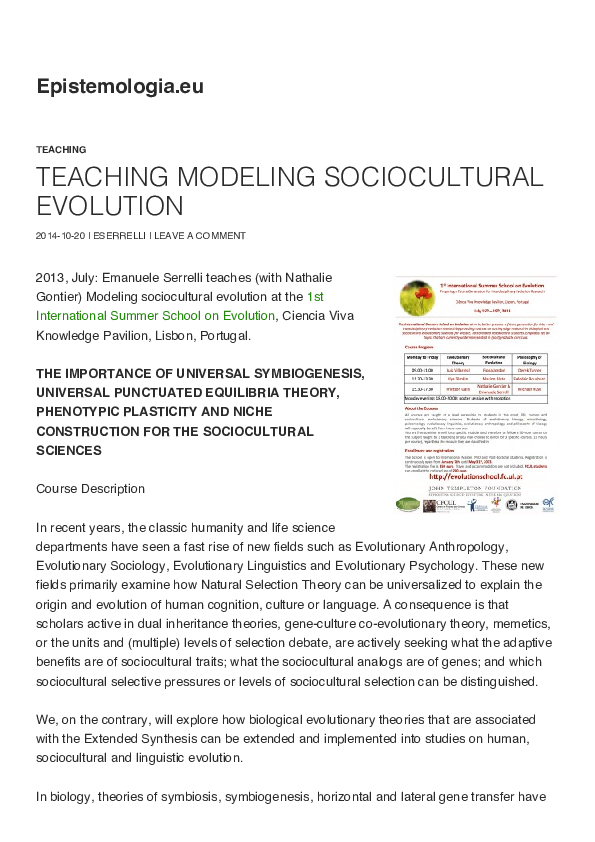 (PDF) Modeling Sociocultural Evolution (course)