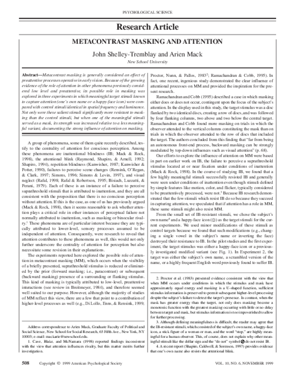 (PDF) Metacontrast masking and attention