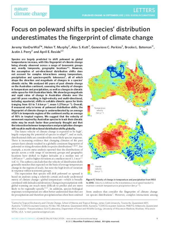 (PDF) Focus on poleward shifts in species' distribution underestimates ...