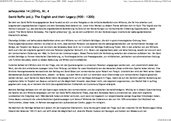 (PDF) Review of: David Roffe (ed.): The English and their Legacy, 900 ...
