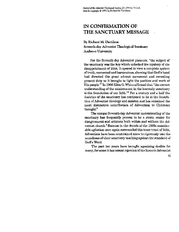 (PDF) In Confirmation of the Sanctuary Message.