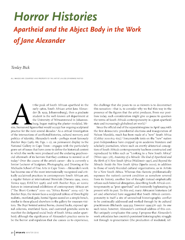 (PDF) Horror Histories: Apartheid and the Abject Body in the Work of ...