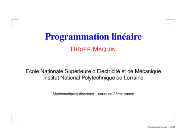 (PDF) Programmation linéaire