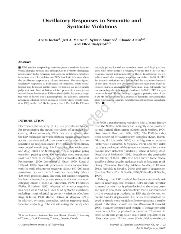 Pdf Oscillatory Responses To Semantic And Syntactic Violations
