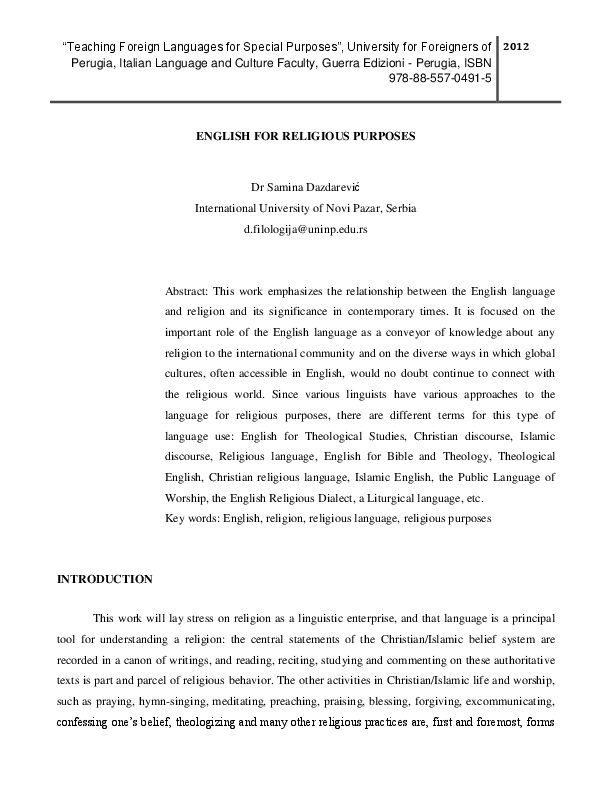 (PDF) ENGLISH FOR RELIGIOUS PURPOSES