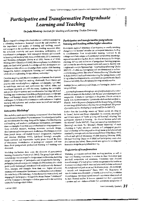(PDF) Participative and Transformative Postgraduate Learning & Teaching