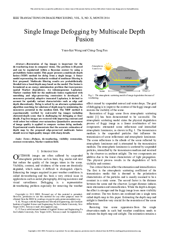 (PDF) Single Image Defogging by Multiscale Depth Fusion