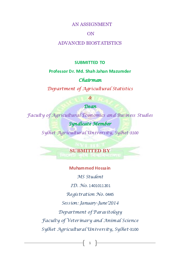 (PDF) An Assignment on Advanced Biostatistics