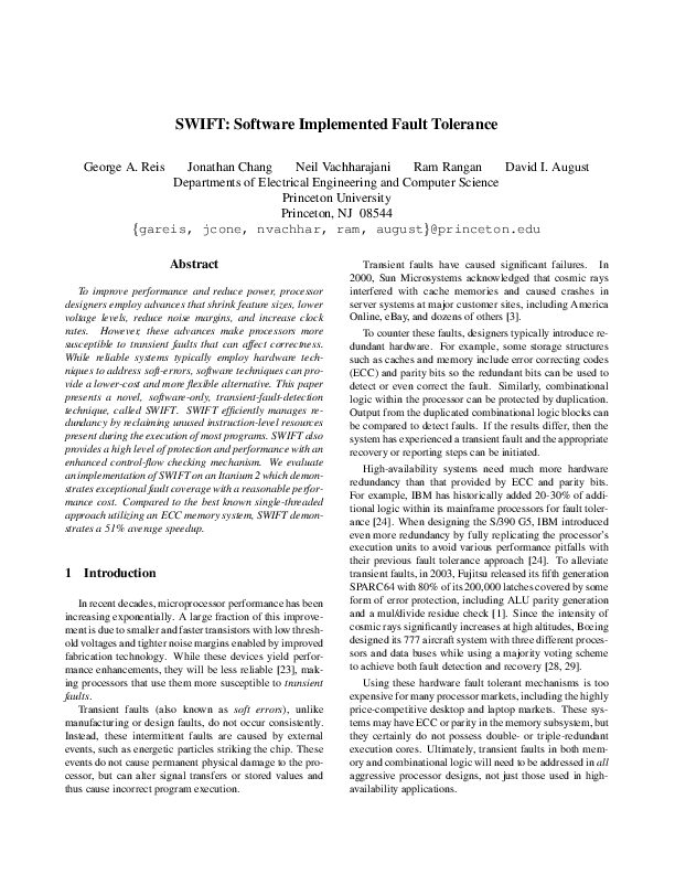 Pdf Swift Software Implemented Fault Tolerance