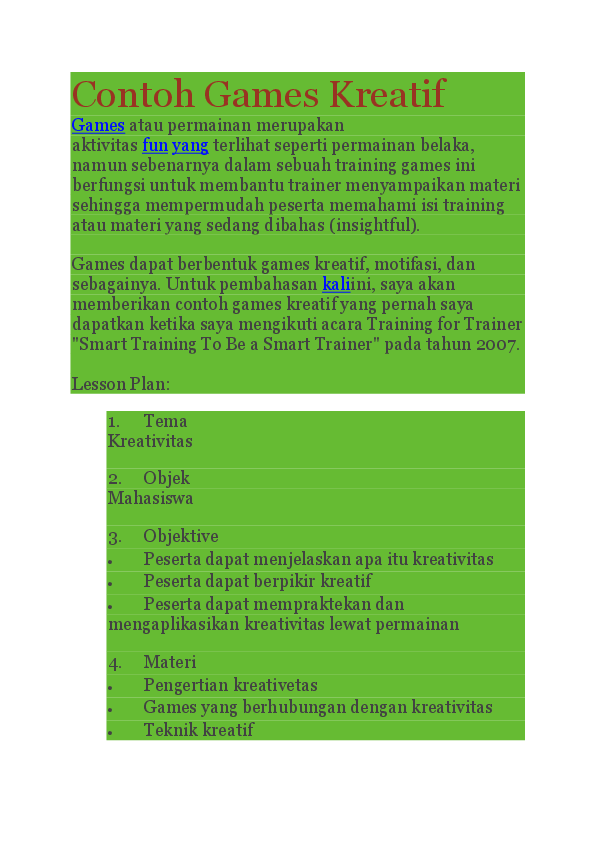 (DOC) Contoh Games Kreatif Games