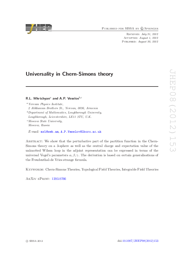 (PDF) Universality in Chern-Simons theory
