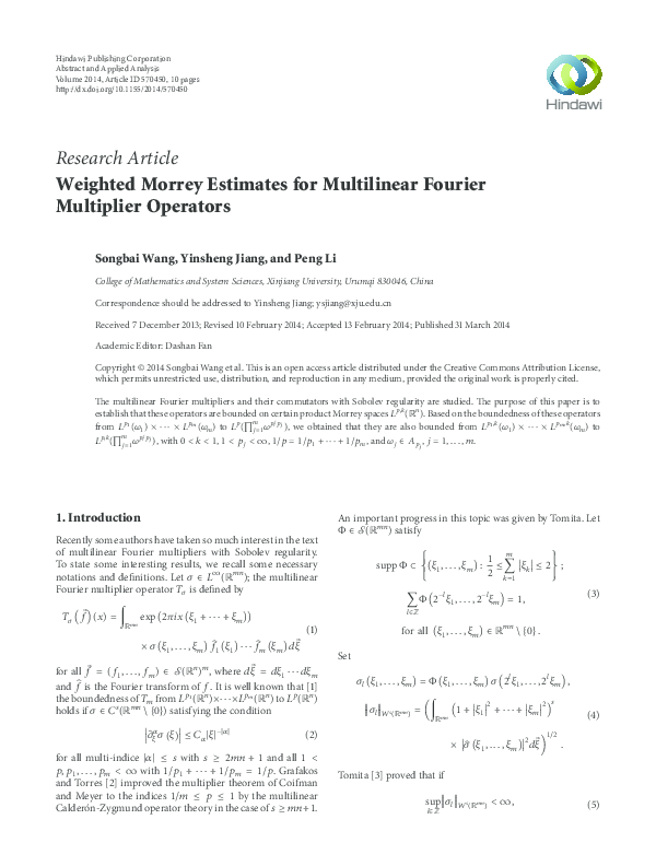 (PDF) Weighted Morrey Estimates for Multilinear Fourier Multiplier ...